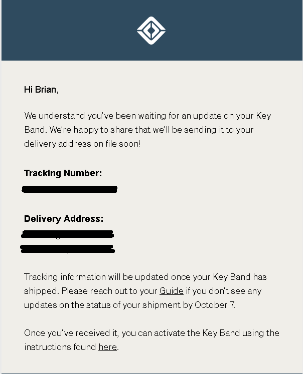 E-mail from Rivian 9/30 announcing Key Band delivery | Rivian Forum ...