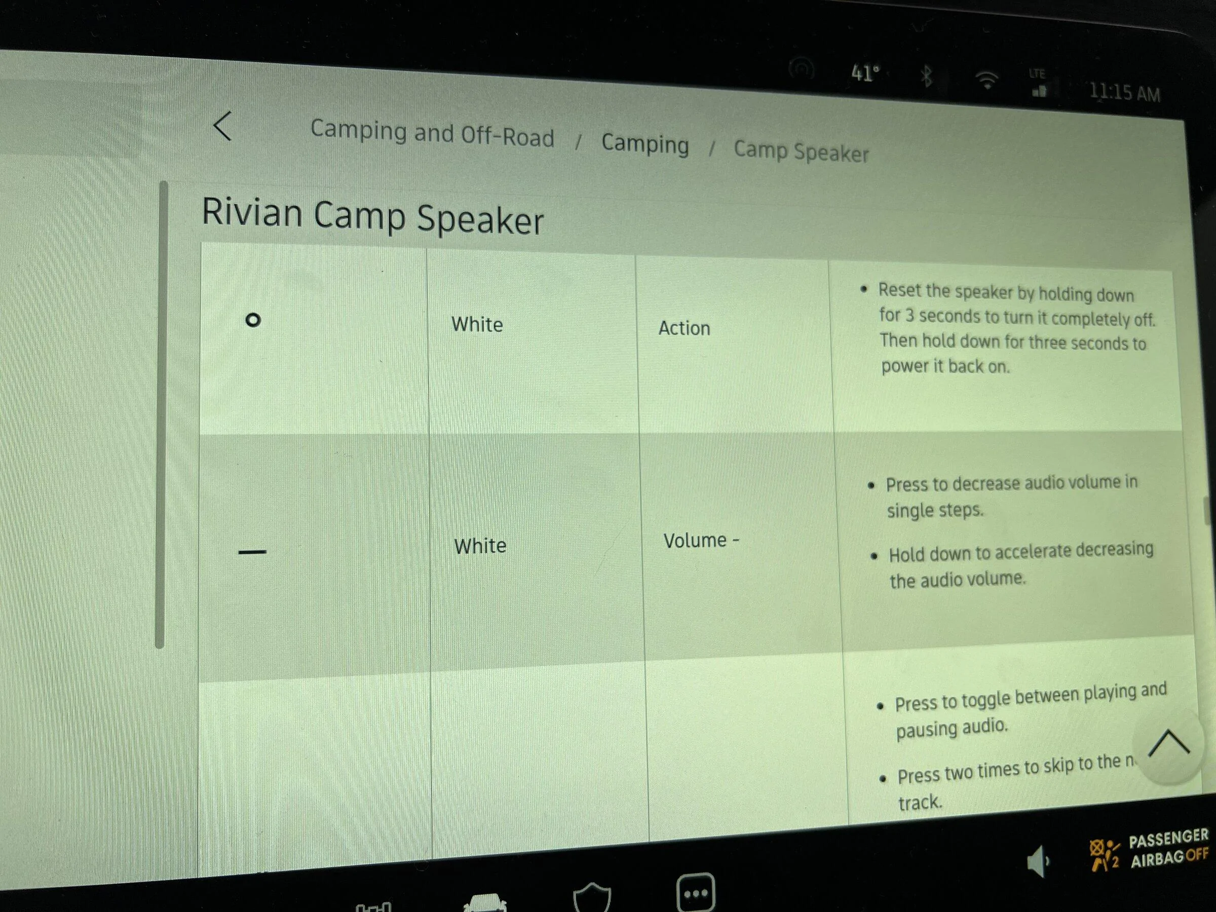 Rivian Camp Speaker menus / operation details | Rivian Forum - R1T R1S ...