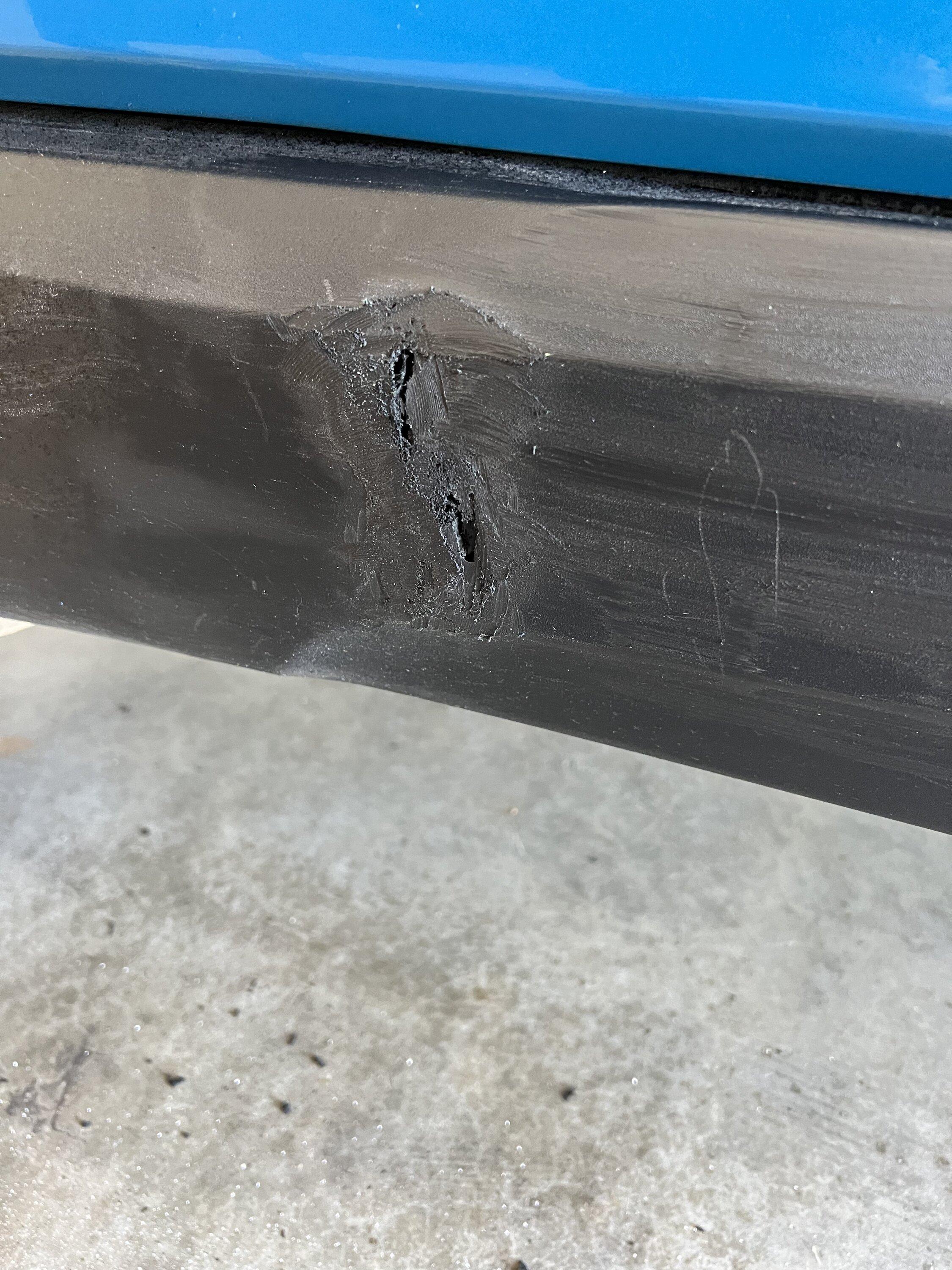 Fresh battle scar to my R1T from overlanding/off-roading weekend ...
