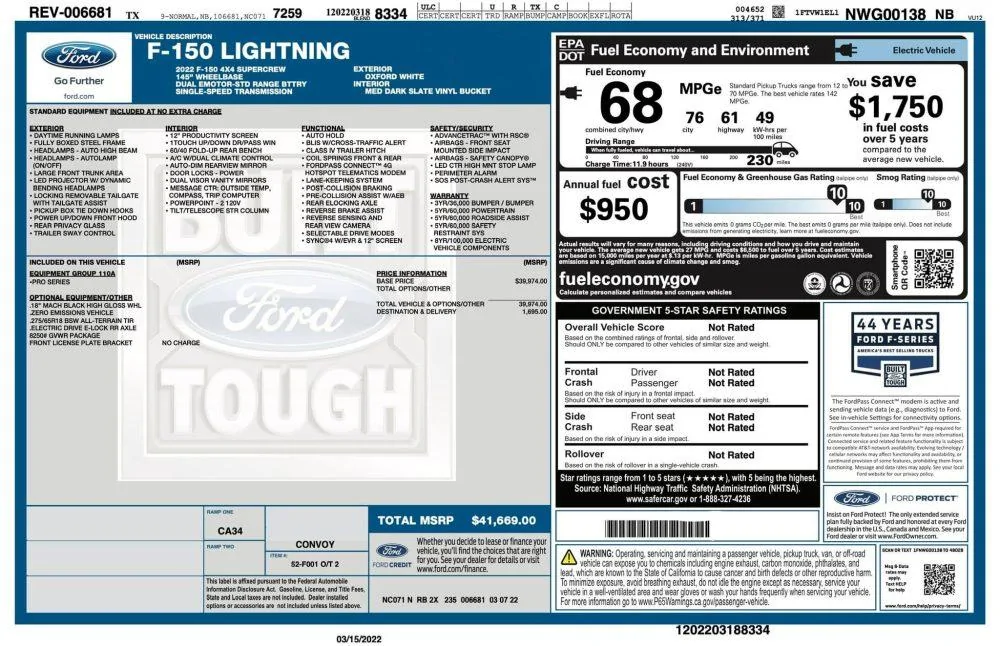 F-150 Lightning official EPA range figures revealed via window stickers ...