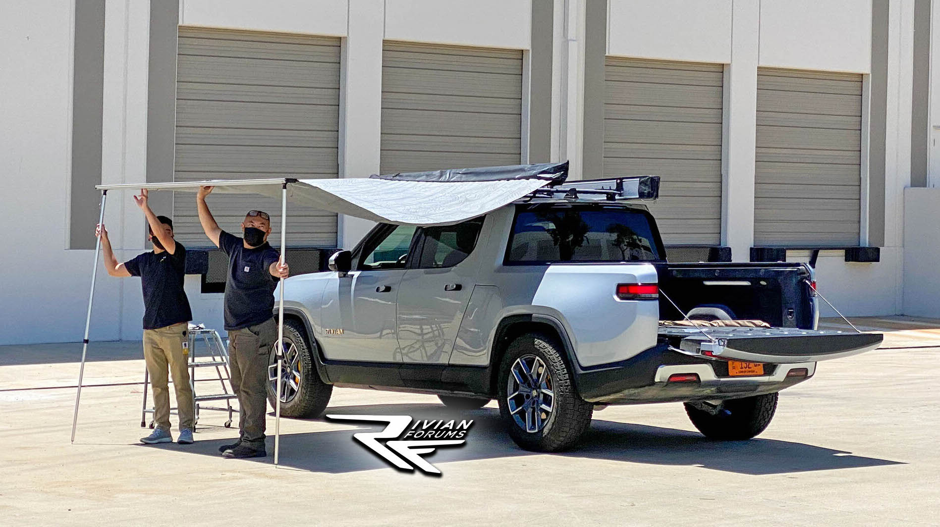 Rivian R1T spotted at Irvine HQ testing awning | Rivian Forum - R1T R1S ...