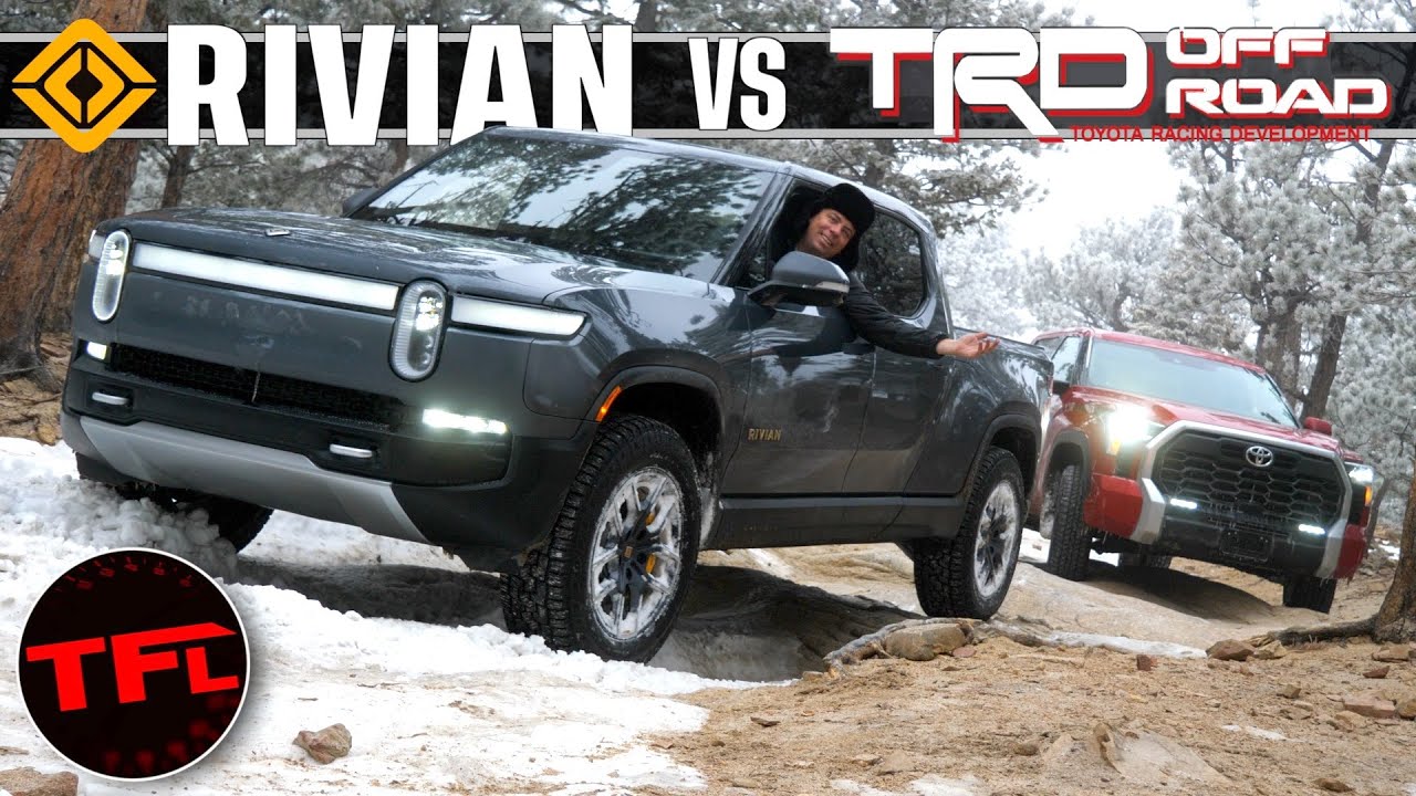 TFL takes the R1T off road in the snow. Rivian R1T vs. Toyota Tundra ...