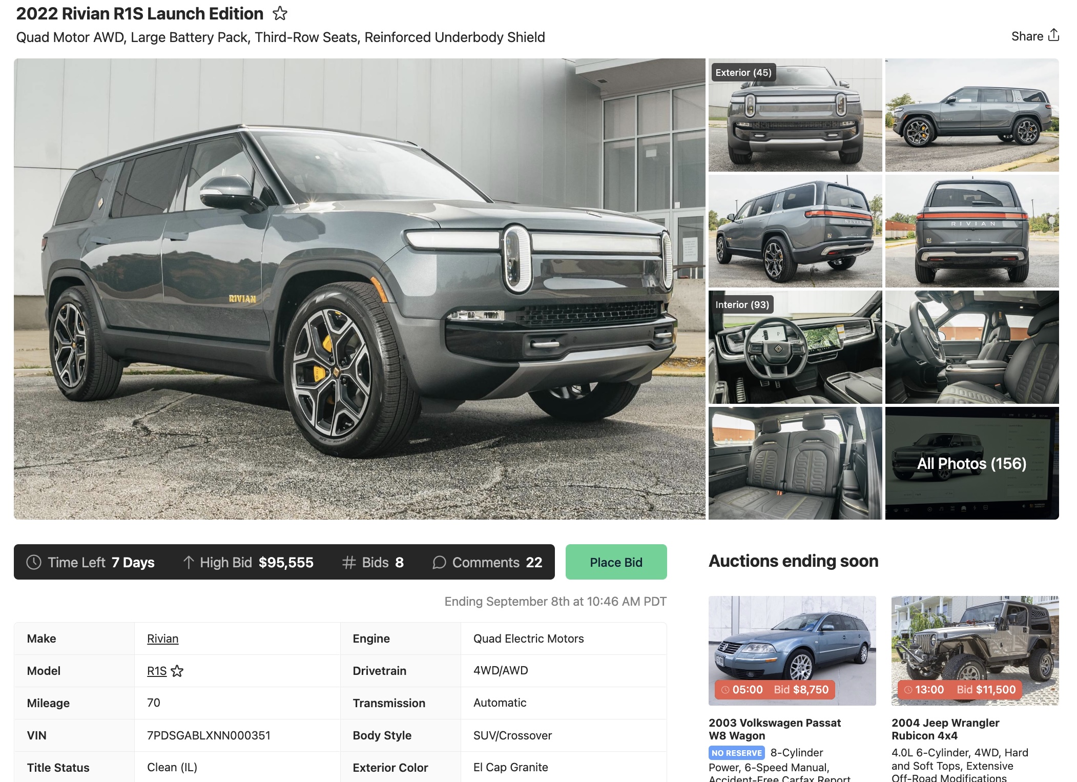 First R1S in Cars and Bids Auction Site!!! | Rivian Forum - R1T R1S R2 ...