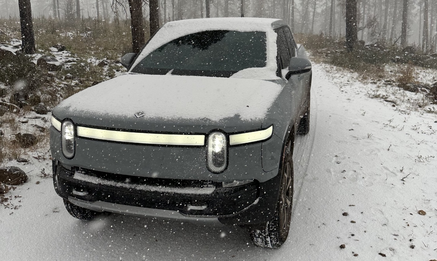 Factory 21" tires pretty good offroad and in snow. | Rivian Forum - R1T ...
