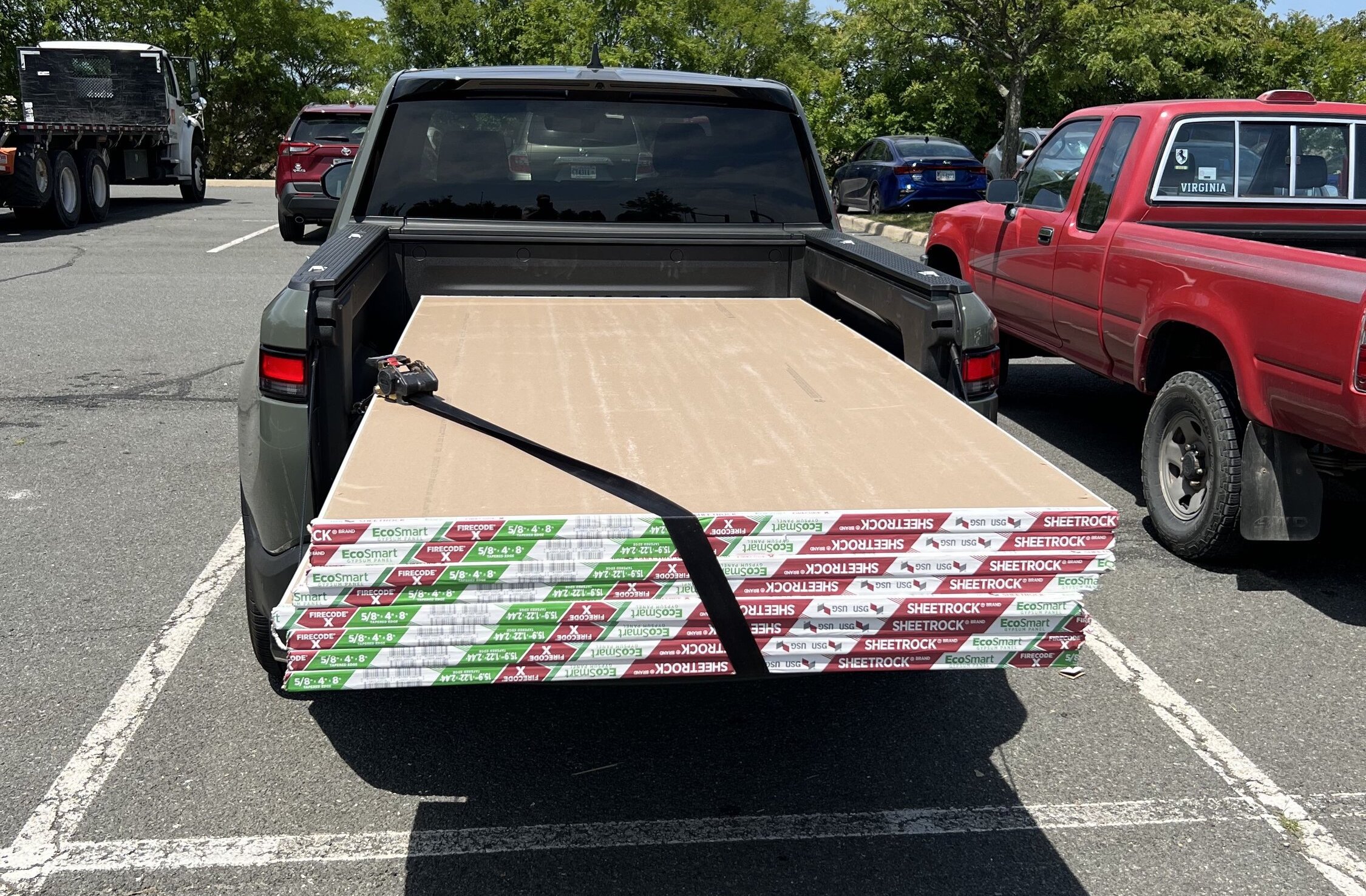 Drywall sheets? No problem. R1T can fit a bunch of 4x8 material with ...