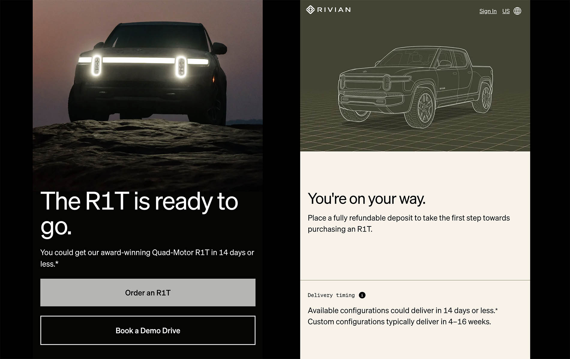 Instant R1 Shop access for new R1T orders -- 14 days or less delivery ...