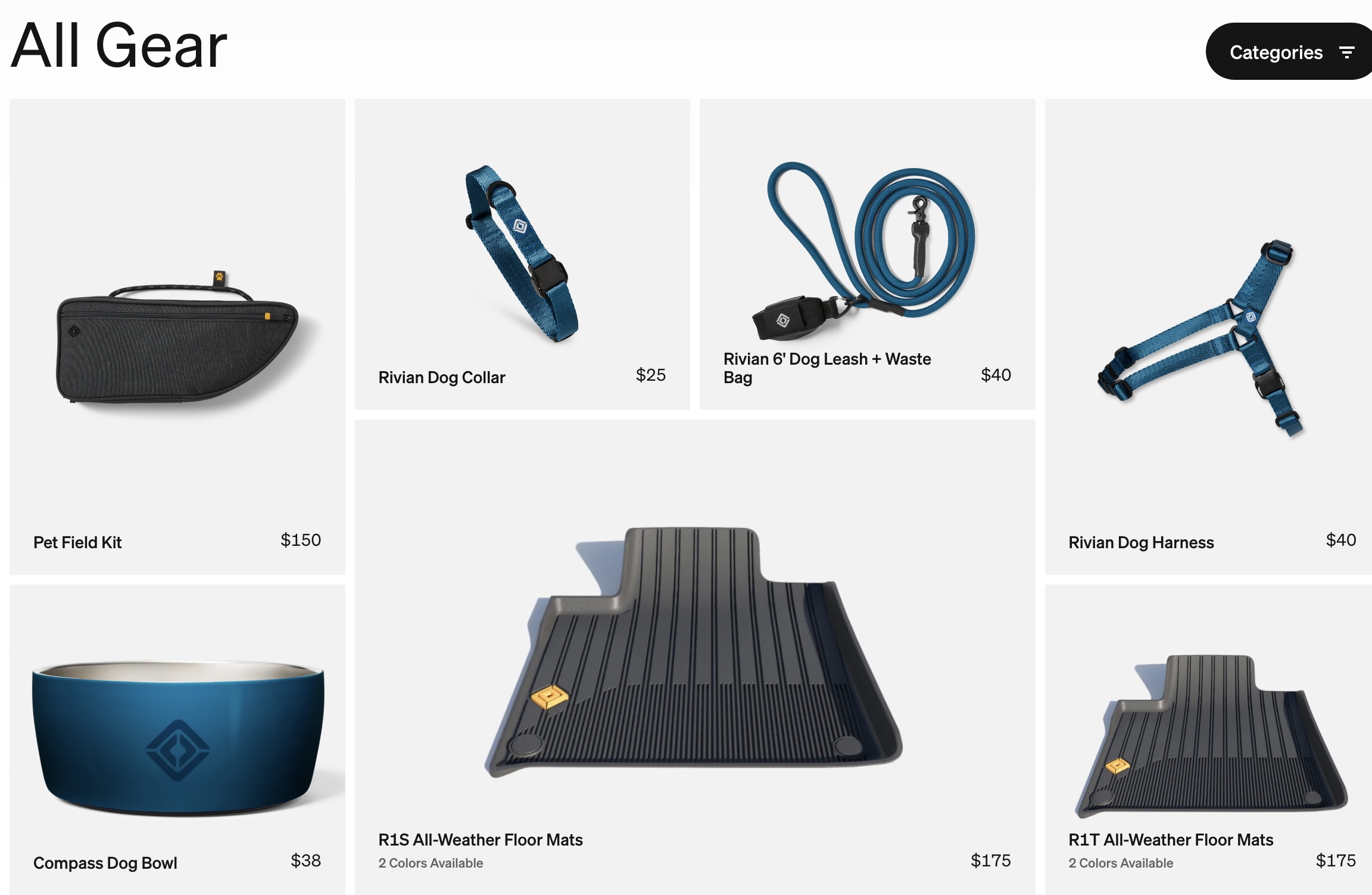 Dog & pet accessories added to Rivian Gear Shop (collar, leash, harness ...