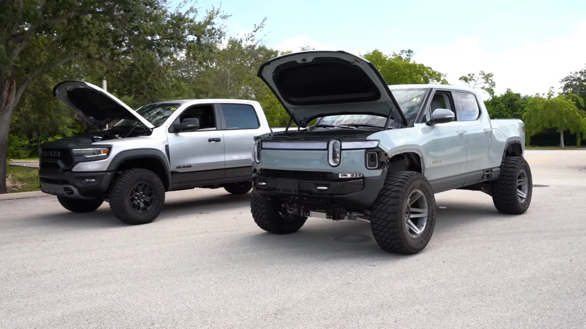 Lifted Rivian R1T on lift kit and 38s!! + Drag Race vs. Ram TRX ...