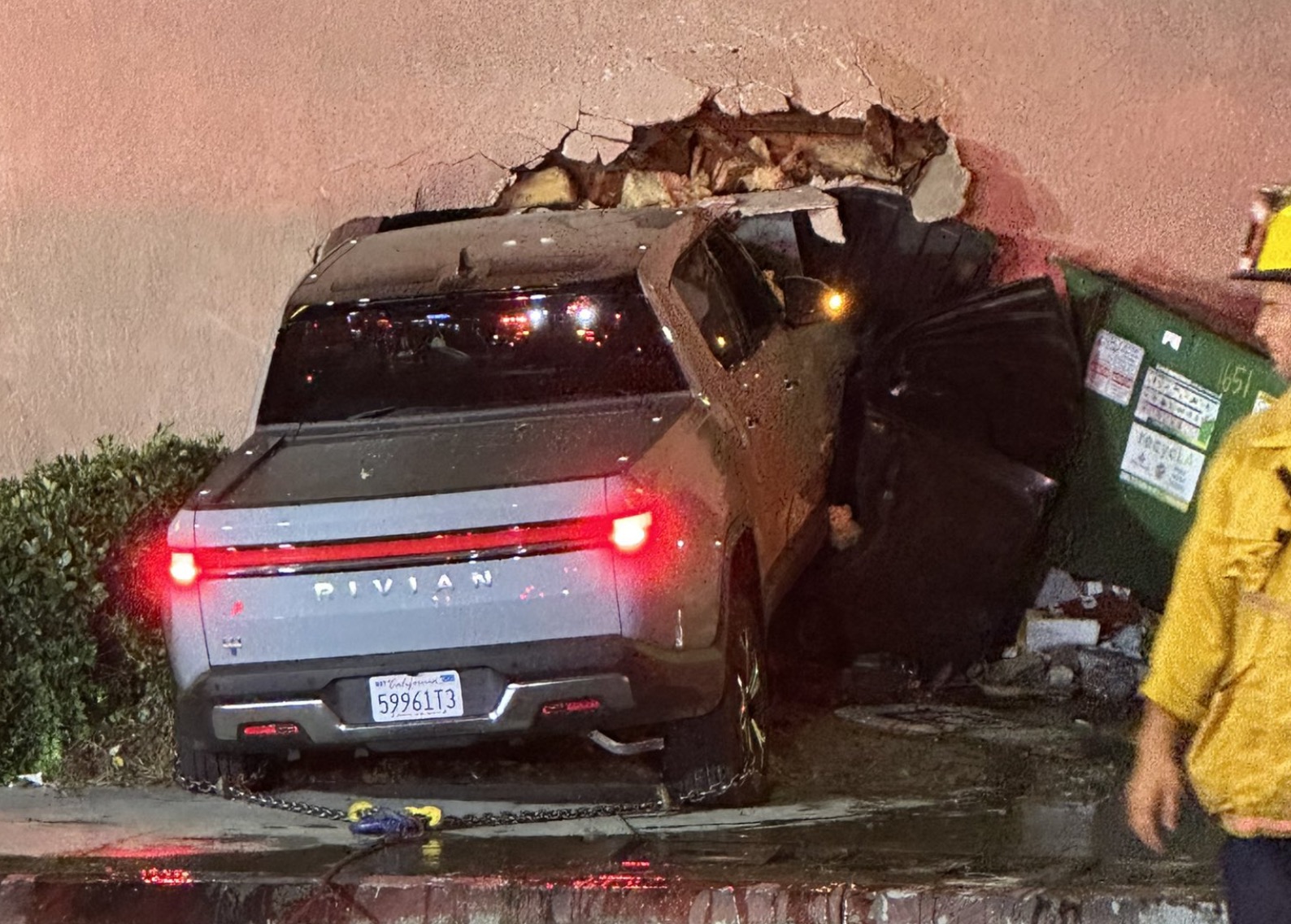 Rivian crashes into Hollywood restaurant [update: driven by Ferris ...