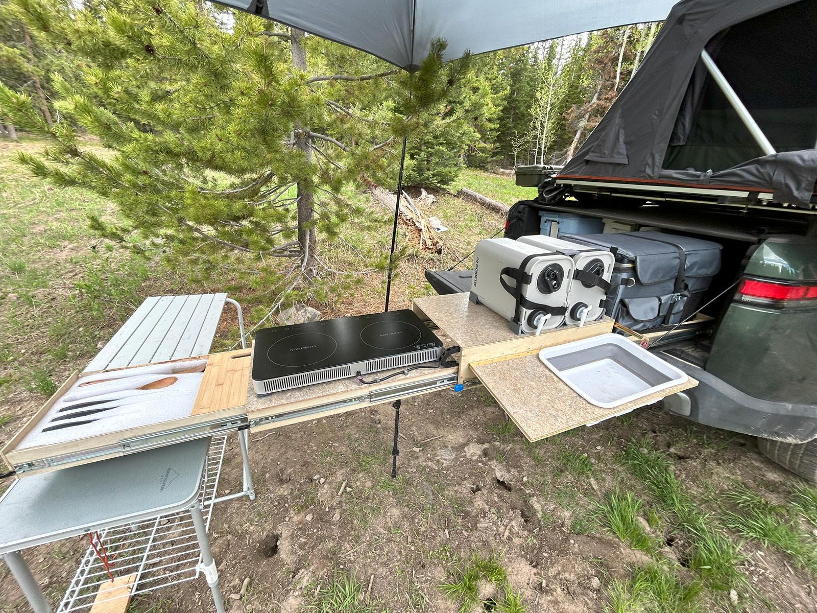 Camping with my custom pullout camp kitchen! | Rivian Forum - R1T R1S ...