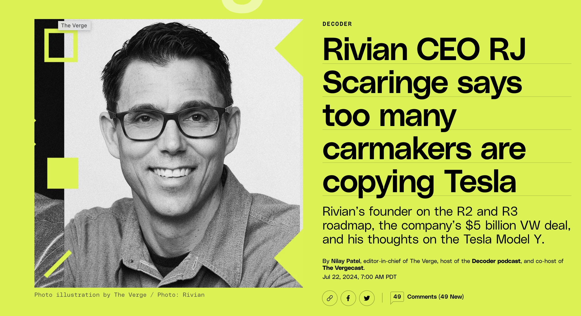 New RJ Interview (The Verge / Nilay Patel) Discusses Tesla, Ford, Apple ...