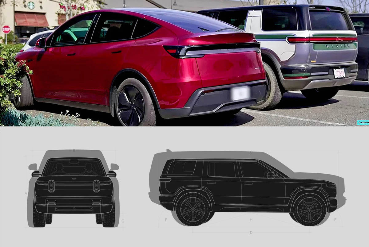 R2 vs. Model Y vs. R1 size comparison (dimensions: length, width ...
